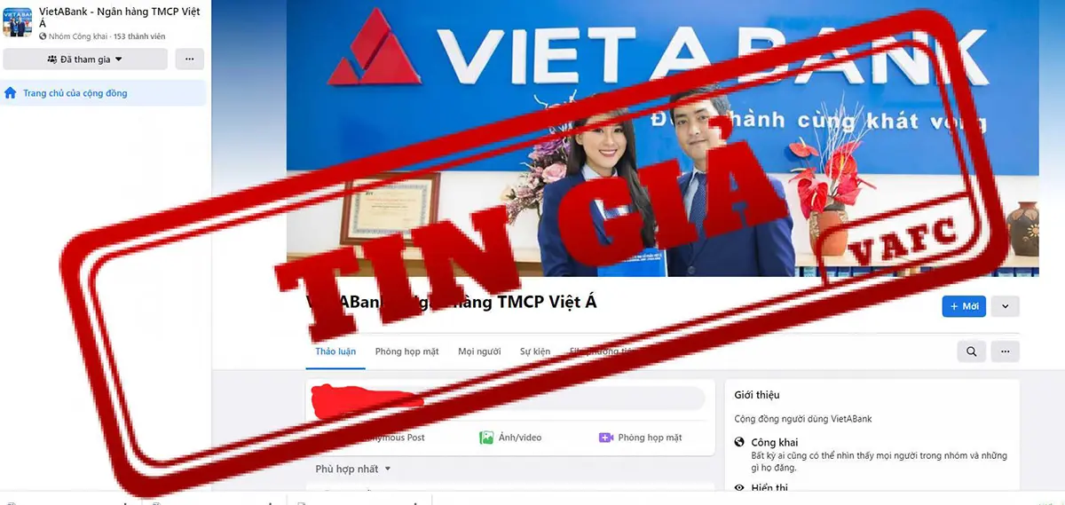 Giả mạo group của Ngân hàng TMCP Việt Á trên Facebook