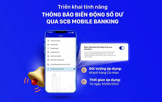 SCB Mobile Banking thêm tính năng thông báo biến động số dư